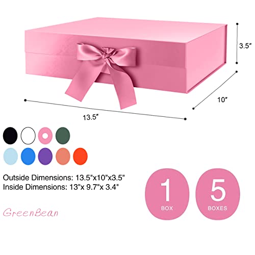 GREEN BEAN Large Gift Box with Ribbon 13x9.7x3.4 Inches, Pink Gift Box with Lid Large, Bridesmaid Proposal Box, Luxury Gift Box for Present (Glossy Pink)