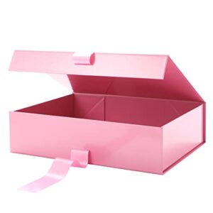 GREEN BEAN Large Gift Box with Ribbon 13x9.7x3.4 Inches, Pink Gift Box with Lid Large, Bridesmaid Proposal Box, Luxury Gift Box for Present (Glossy Pink)