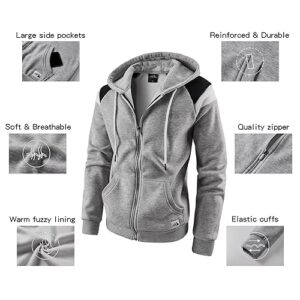 OHSNMAKSL Men's Full Zip Hoodie Fleece Jacket Sweatshirt Lined work coat 21-M-WY-08#Grey-L