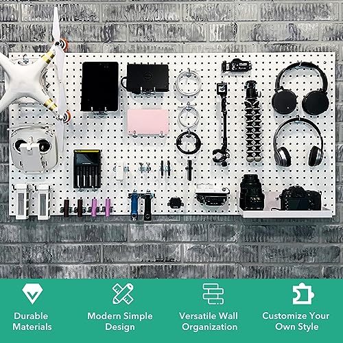 SKYFOOST 2 Pcs Pegboard, Metal Pegboard Wall Panels - Pegboard Wall Organizer System - Peg Boards for Walls, White Pegboard for Craft Room, Workbench, Kitchen, Office, Garage