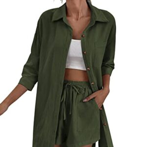 Zeagoo Womens Coordinated Outfit Summer Short Sleeve Set Solid Color Tracksuits, 03_army Green, X-Large