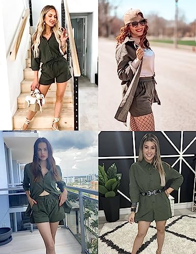 Zeagoo Womens Coordinated Outfit Summer Short Sleeve Set Solid Color Tracksuits, 03_army Green, X-Large