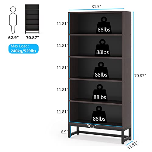 Tribesigns Tall Bookcase and Bookshelf, 70.8” Large Bookcases Organizer with 5-Tier Storage Shelves, Heavy Duty Free-Standing Library Bookshelf Shelving Unit for Living Room, Bedroom (Sandalwood)