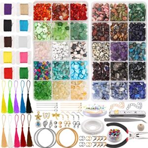 jojoplay irregular natural gemstone beads kit include seed beads,wooden beads,tassels,pendants,jewelry findings,earring hooks,embroidery floss,string for bracelet necklace jewelry (dark&light stone)