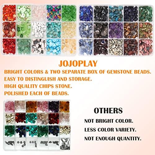 JOJOPLAY Irregular Natural Gemstone Beads Kit Include Seed Beads,Wooden Beads,Tassels,Pendants,Jewelry Findings,Earring Hooks,Embroidery Floss,String for Bracelet Necklace Jewelry (Dark&Light Stone)