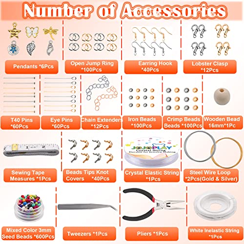 JOJOPLAY Irregular Natural Gemstone Beads Kit Include Seed Beads,Wooden Beads,Tassels,Pendants,Jewelry Findings,Earring Hooks,Embroidery Floss,String for Bracelet Necklace Jewelry (Dark&Light Stone)