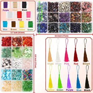 JOJOPLAY Irregular Natural Gemstone Beads Kit Include Seed Beads,Wooden Beads,Tassels,Pendants,Jewelry Findings,Earring Hooks,Embroidery Floss,String for Bracelet Necklace Jewelry (Dark&Light Stone)