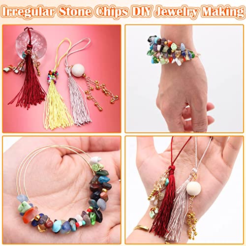 JOJOPLAY Irregular Natural Gemstone Beads Kit Include Seed Beads,Wooden Beads,Tassels,Pendants,Jewelry Findings,Earring Hooks,Embroidery Floss,String for Bracelet Necklace Jewelry (Dark&Light Stone)