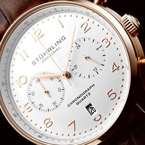 Stuhrling Original Mens Quartz Chronograph Dress Watch - Stainless Steel Case and Leather Band - Analog Dial with Date GR1-Q Mens Watches Collection