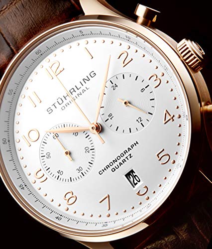 Stuhrling Original Mens Quartz Chronograph Dress Watch - Stainless Steel Case and Leather Band - Analog Dial with Date GR1-Q Mens Watches Collection