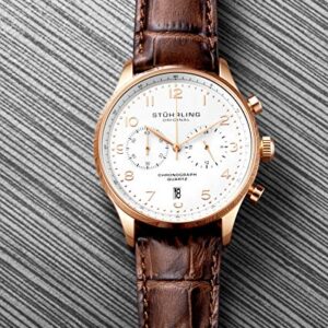 Stuhrling Original Mens Quartz Chronograph Dress Watch - Stainless Steel Case and Leather Band - Analog Dial with Date GR1-Q Mens Watches Collection