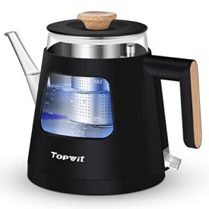 topwit electric kettle, 1.0l electric tea kettle with removable stainless steel infuser, bpa-free electric glass kettle with window, double wall water warmer, gooseneck kettle, auto-shut off, black