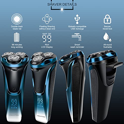 Electric Shaver for Men USB Rechargeable Cordless Rotary Razor LCD Display Pop-up Sideburn Trimmer IPX7 Waterproof Wet Dry Shaver for Beard Face Hair 100-240V Worldwide Travel Gift for Him