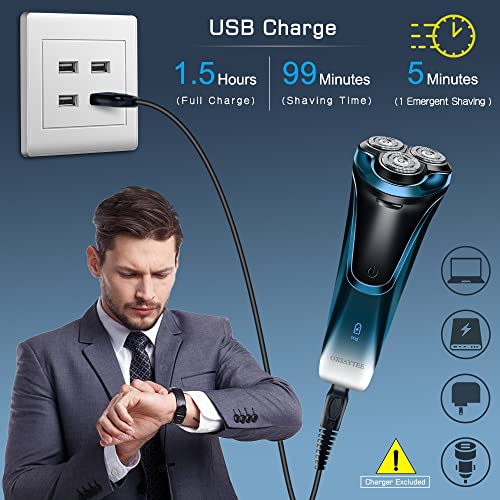 Electric Shaver for Men USB Rechargeable Cordless Rotary Razor LCD Display Pop-up Sideburn Trimmer IPX7 Waterproof Wet Dry Shaver for Beard Face Hair 100-240V Worldwide Travel Gift for Him