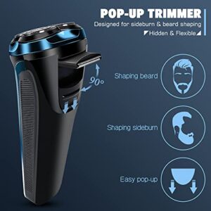 Electric Shaver for Men USB Rechargeable Cordless Rotary Razor LCD Display Pop-up Sideburn Trimmer IPX7 Waterproof Wet Dry Shaver for Beard Face Hair 100-240V Worldwide Travel Gift for Him