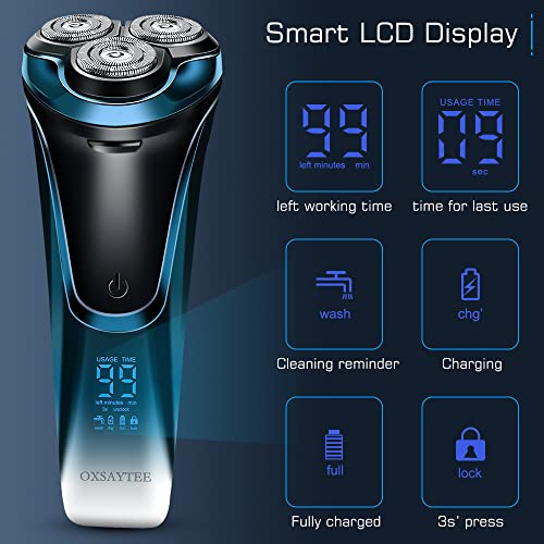 Electric Shaver for Men USB Rechargeable Cordless Rotary Razor LCD Display Pop-up Sideburn Trimmer IPX7 Waterproof Wet Dry Shaver for Beard Face Hair 100-240V Worldwide Travel Gift for Him