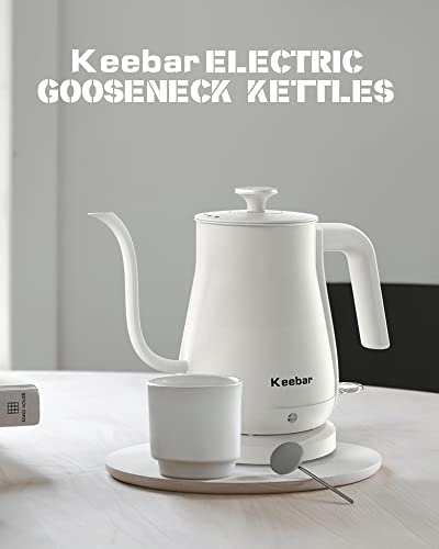 Keebar Electric Kettle, 100% Stainless Steel Tea Kettle, Electric Gooseneck Kettle with Auto Shut Off, Pour Over Kettle for Coffee & Tea, 0.8L,1000W,White