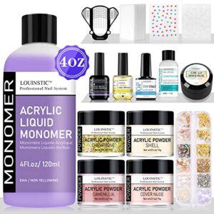 acrylic powder and liquid set, louinstic acrylic nail kit acrylic nail powder with acrylic nail brush cleaner primer nail rhinestones glue gel all-in-one nails kit acrylic set de uñas acrílicas