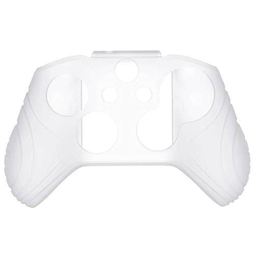 PlayVital Samurai Edition Clear White Anti-Slip Controller Grip Silicone Skin for Xbox One X/S Controller, Ergonomic Soft Rubber Protective Case Cover for Xbox One S/X Controller with Thumb Stick Caps