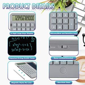 Hion Calculators,12-Digit Large Display Rechargeable Pocket Office Desktop Calculator with Erasable Wiriting Tablet,Mute Basic Desk Calculators with Doodle Pad for Student Home School,Grey