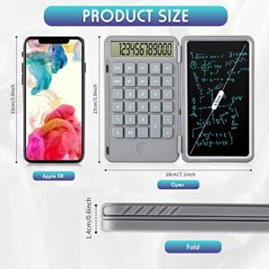 Hion Calculators,12-Digit Large Display Rechargeable Pocket Office Desktop Calculator with Erasable Wiriting Tablet,Mute Basic Desk Calculators with Doodle Pad for Student Home School,Grey