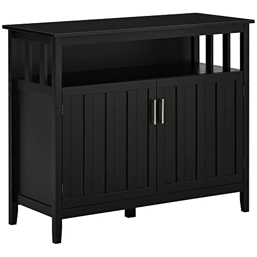 HOMCOM Sideboard Buffet Cabinet, Kitchen Cabinet, Coffee Bar Cabinet with 2 Doors and Adjustable Shelves for Entryway Living Room, Black