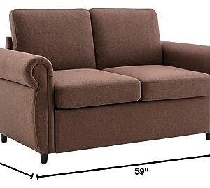 Merax Sleeper Couch Small Sofa for Living Room or Bedroom Including Pull Out Bed Sofabed, Compact, Brown w/Mattress