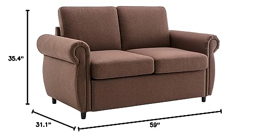 Merax Sleeper Couch Small Sofa for Living Room or Bedroom Including Pull Out Bed Sofabed, Compact, Brown w/Mattress