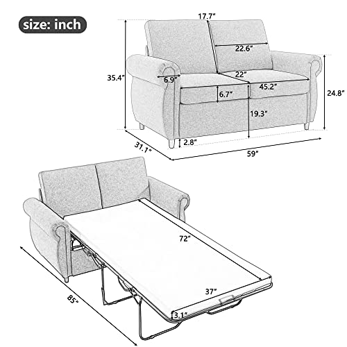 Merax Sleeper Couch Small Sofa for Living Room or Bedroom Including Pull Out Bed Sofabed, Compact, Brown w/Mattress