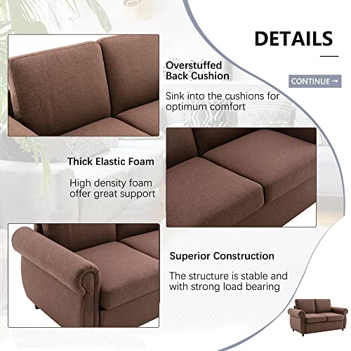 Merax Sleeper Couch Small Sofa for Living Room or Bedroom Including Pull Out Bed Sofabed, Compact, Brown w/Mattress