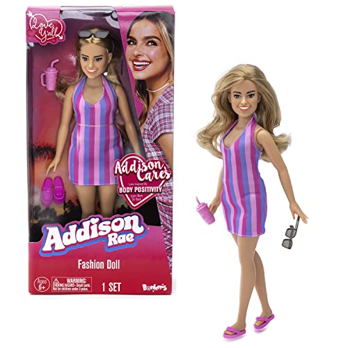 Addison Rae Fashion Doll - Beach; Trendsetting Style; Contains 11” Doll and Accessories, Including a Smoothie Cup, Sandals, and Sunglasses