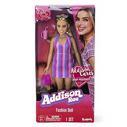 Addison Rae Fashion Doll - Beach; Trendsetting Style; Contains 11” Doll and Accessories, Including a Smoothie Cup, Sandals, and Sunglasses