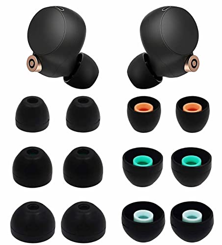 6 Pairs Replacement Ear Tips Buds for WF-1000XM5 / WF-1000XM3 / WF-C700N / WF-C500, Eartips Earbuds Flexible Soft Silicone Rubber Skin Accessories Compatible with Sony WF-1000XM4 - S/M/L Black