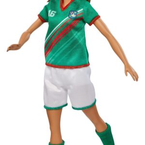 Barbie Soccer Fashion Doll with Brunette Ponytail, Colorful #16 Uniform, Cleats & Tall Socks, Soccer Ball 11.5 inches