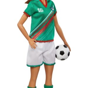 Barbie Soccer Fashion Doll with Brunette Ponytail, Colorful #16 Uniform, Cleats & Tall Socks, Soccer Ball 11.5 inches