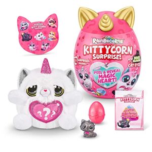 rainbocorns kittycorn surprise series 1 (chinchilla cat) by zuru, collectible plush stuffed animal, surprise egg, sticker pack, jelly slime poop, ages 3+ for girls, children