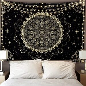 fly spray black golden mandala tapestry astrology wall hanging wall tapestry aesthetic hippie wall decor bohemian wall art boho home decoration for bedroom,living room,dorm