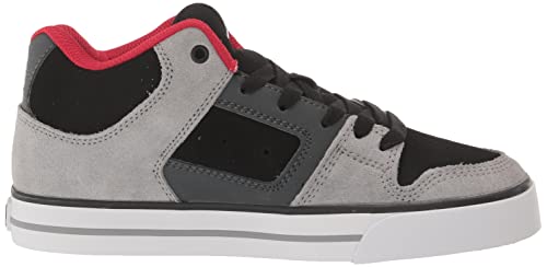 DC Men's Pure MID Casual Skate Shoe, Black/Grey/RED, 12