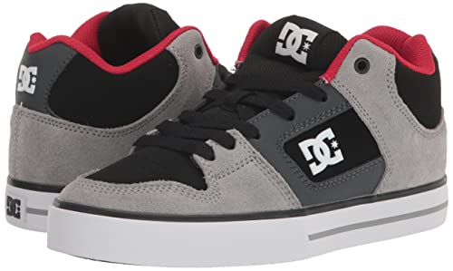 DC Men's Pure MID Casual Skate Shoe, Black/Grey/RED, 12