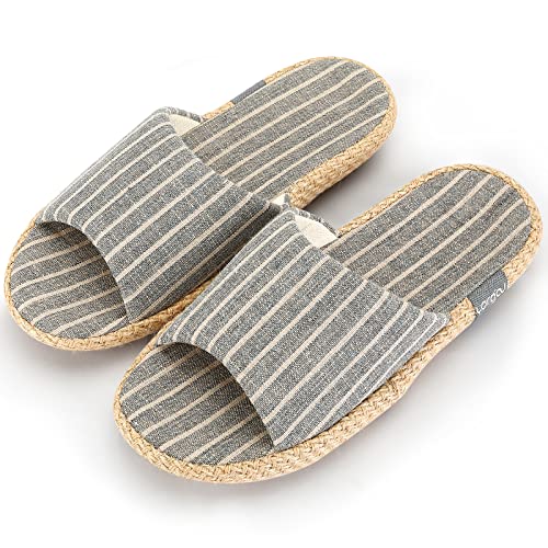 YARSOU House Slippers for Women Indoor Open Toe Women House Slippers Cotton and Linen Shoes Breathable Home TPR Outsole