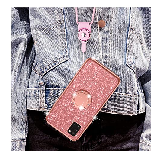 nancheng Alcatel TCL A3X A600DL Case for Women, Girls Glitter Luxury Sparkles Cute TPU Silicone Slim Phone Case with Bling Diamond Rhinestone Bumper Ring Stand & Strap Case for TCL A3X (Rose Gold)