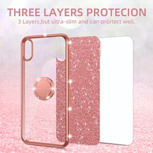 nancheng Alcatel TCL A3X A600DL Case for Women, Girls Glitter Luxury Sparkles Cute TPU Silicone Slim Phone Case with Bling Diamond Rhinestone Bumper Ring Stand & Strap Case for TCL A3X (Rose Gold)