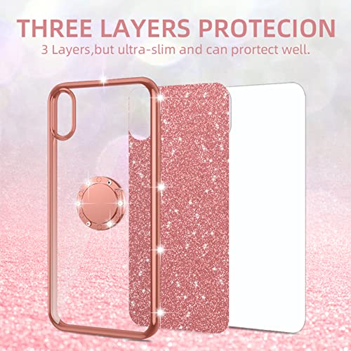 nancheng Alcatel TCL A3X A600DL Case for Women, Girls Glitter Luxury Sparkles Cute TPU Silicone Slim Phone Case with Bling Diamond Rhinestone Bumper Ring Stand & Strap Case for TCL A3X (Rose Gold)