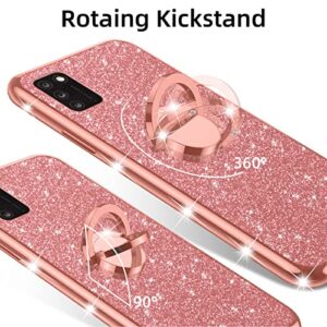 nancheng Alcatel TCL A3X A600DL Case for Women, Girls Glitter Luxury Sparkles Cute TPU Silicone Slim Phone Case with Bling Diamond Rhinestone Bumper Ring Stand & Strap Case for TCL A3X (Rose Gold)