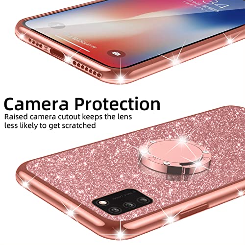 nancheng Alcatel TCL A3X A600DL Case for Women, Girls Glitter Luxury Sparkles Cute TPU Silicone Slim Phone Case with Bling Diamond Rhinestone Bumper Ring Stand & Strap Case for TCL A3X (Rose Gold)