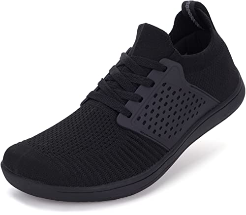 WHITIN Men's Trail Running Shoes Minimalist Barefoot Sneakers Extra Wide Width Toe Box Size 9W Gym Fitness Low Zero Drop Minimus Flat Comfort Black 42