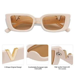 Allarallvr Rectangle Cat Eye Thin Sunglasses for Women 90s Retro Trendy Y2K Aesthetic Vintage Square Small Shades AR82037(Black+Beige)