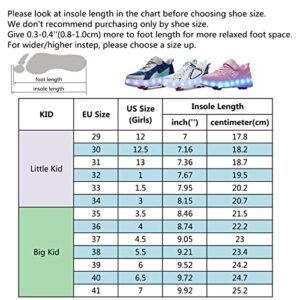 RESLIDE Light Up Roller Shoes for Girls Boys Double-Rows 4 Small Wheels Skate Sneakers Sneakers Outdoor Slip On Kids Sneakers for Children Kids Gift(13 US=31 CN,White Mesh)