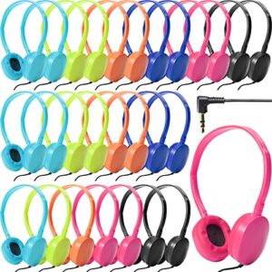 flutesan 30 pack wired headphones, adjustable on ear headphones, kids headphones with stereo, children headphones earbuds for kids, boys, girls, schools, laptop, travel, plane, tablet (mixed colors)