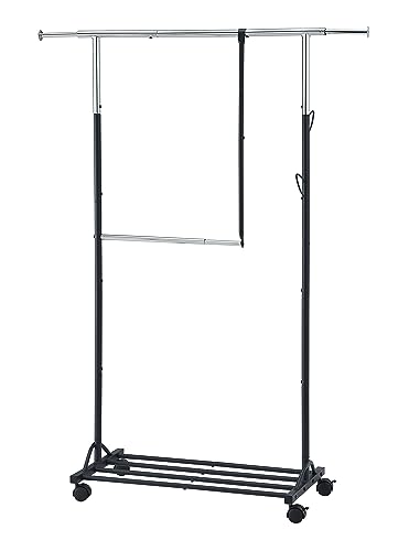 Tajsoon Clothes Rack,Heavy Duty Double Rods Clothes Hanging Rack,Commercial Clothing Storage Display,Adjustable Standard Rolling Garment Rack With Wheels,Clothing Rack,Chrome